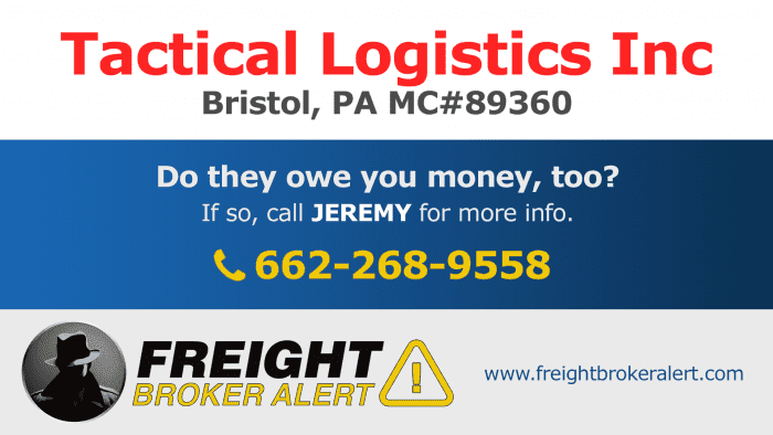 Tactical Logistics Inc - Freight Broker Alert