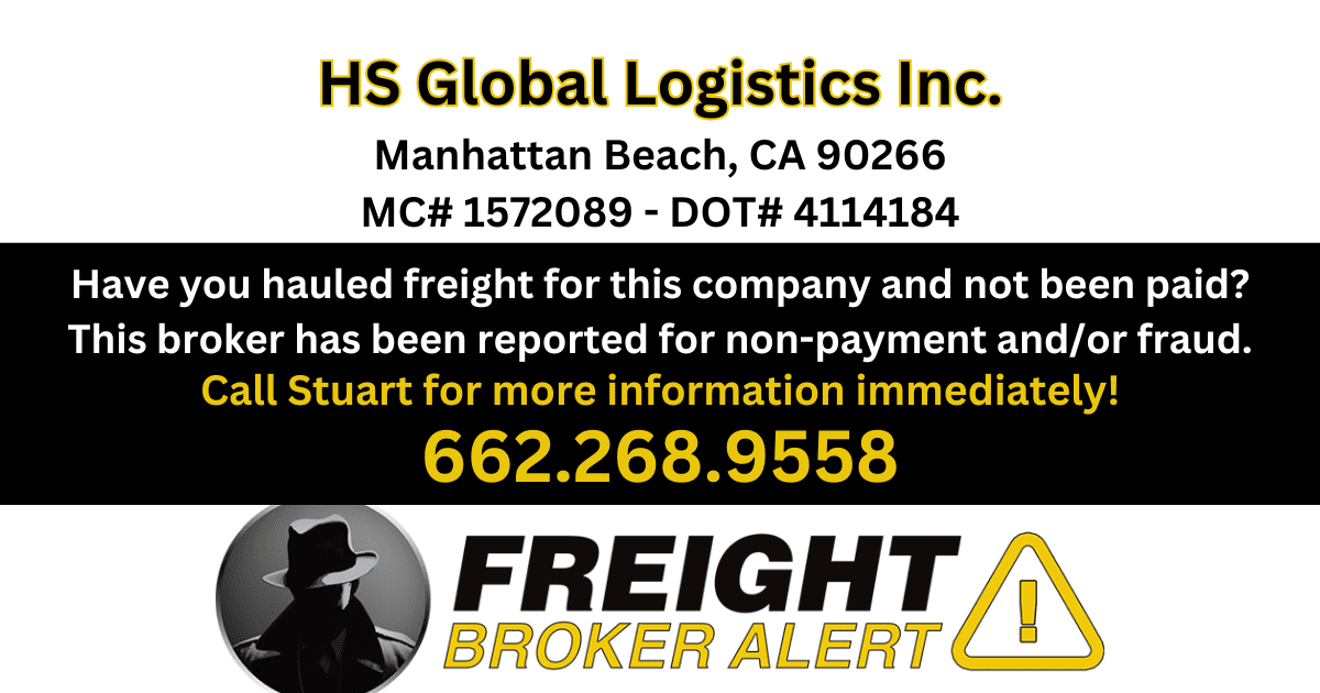 HS Global Logistics Inc - Freight Broker Alert