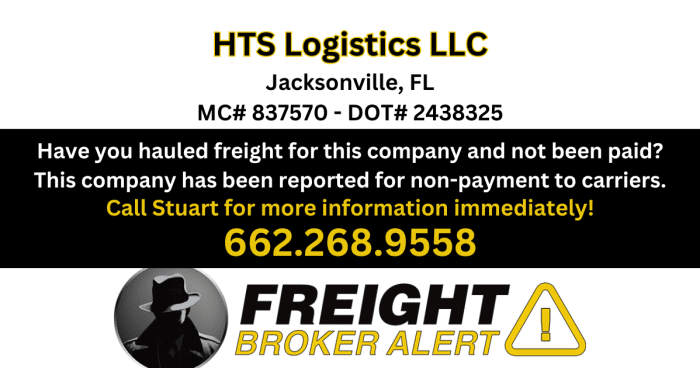 HTS Logistics LLC: Collection Support - Freight Broker Alert