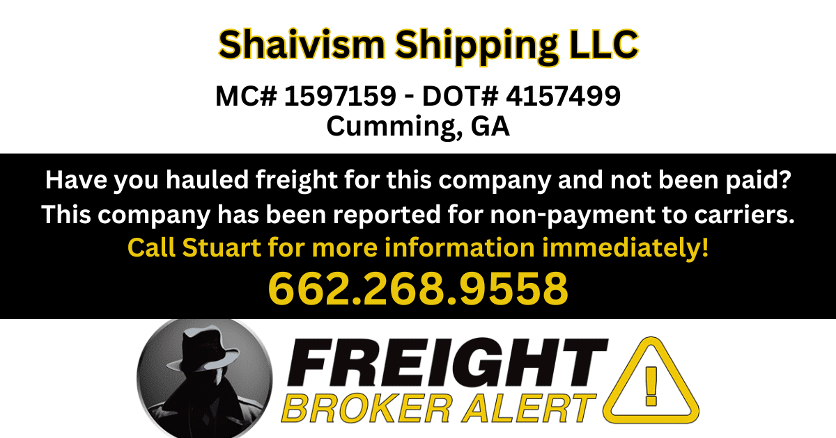 Shaivism Shipping LLC - Freight Broker Alert